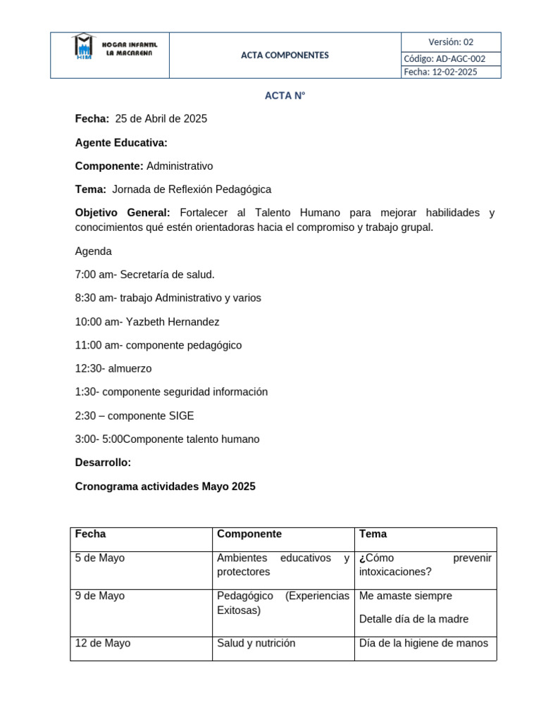 Acta Jornada Pedagógica Abril 2025 | PDF | Planificación