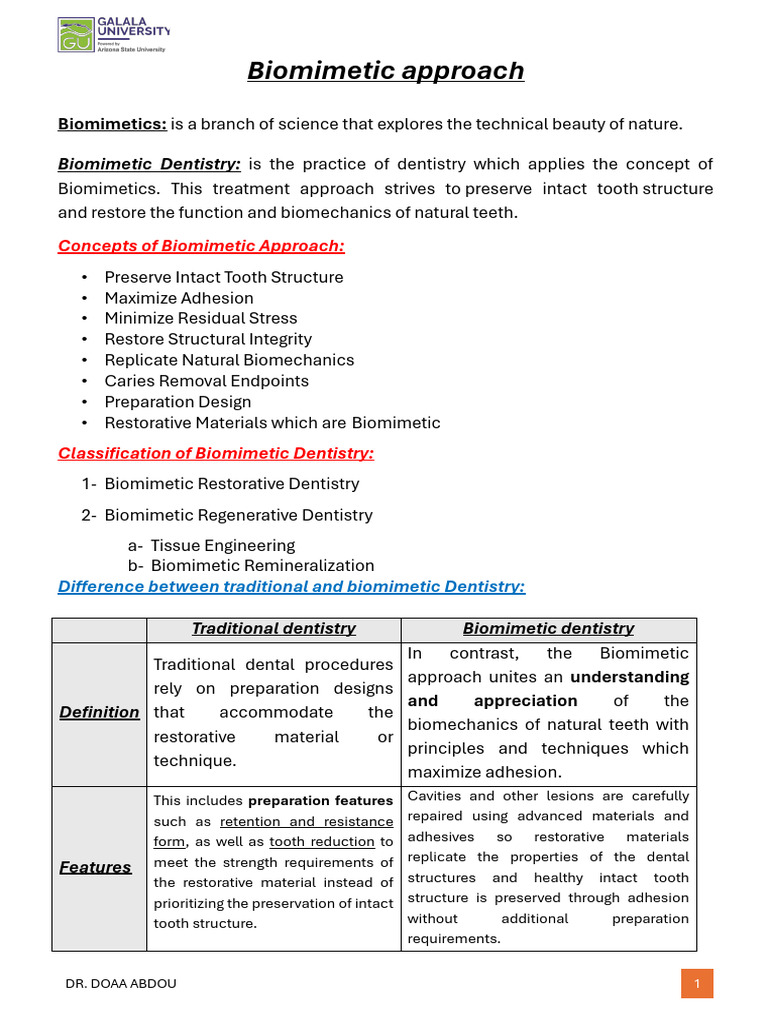 Biomimetic Approach Handout Final | PDF | Tooth Enamel | Dentin