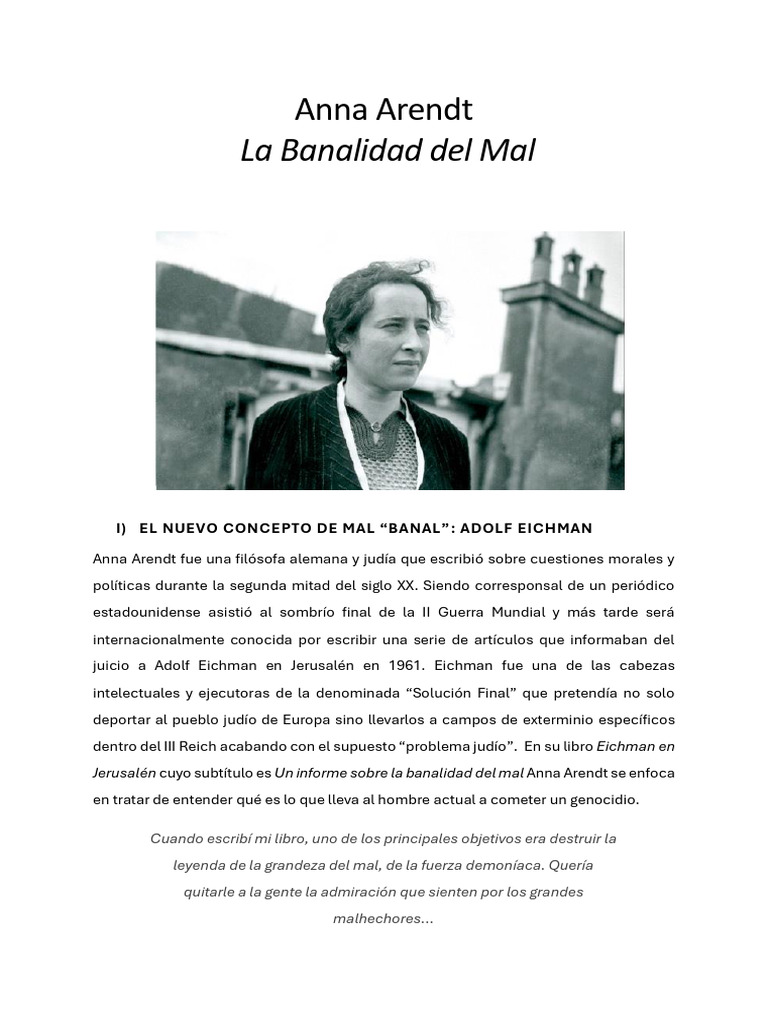 Banalidad del Mal: Arendt y Eichmann | PDF | Hannah Arendt | Mal