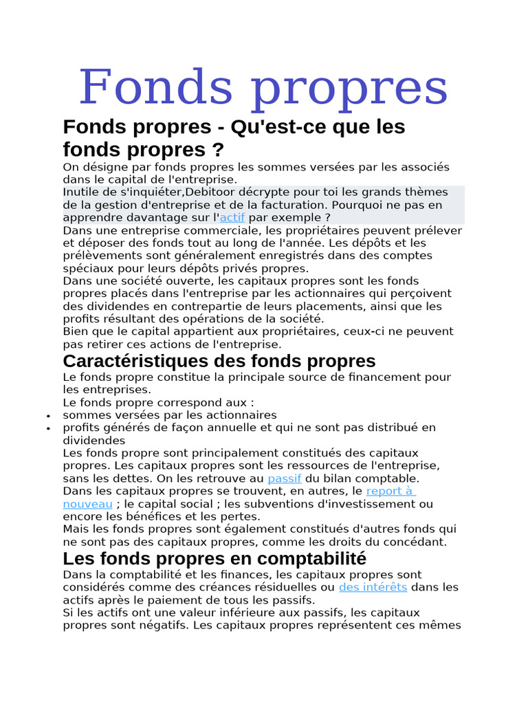 Comprendre les fonds propres en entreprise | PDF | Capitaux propres ...