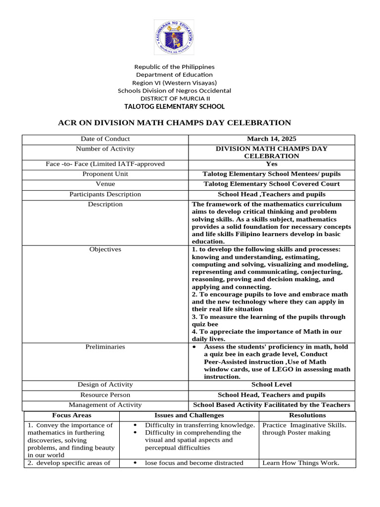 Activity Completion Report-Math Champs Day 2024 | PDF | Mathematics ...