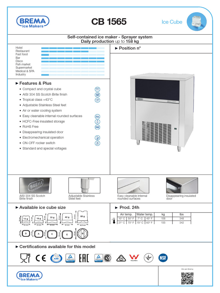Brema CB 1565 Ice Maker Specifications | PDF | Water