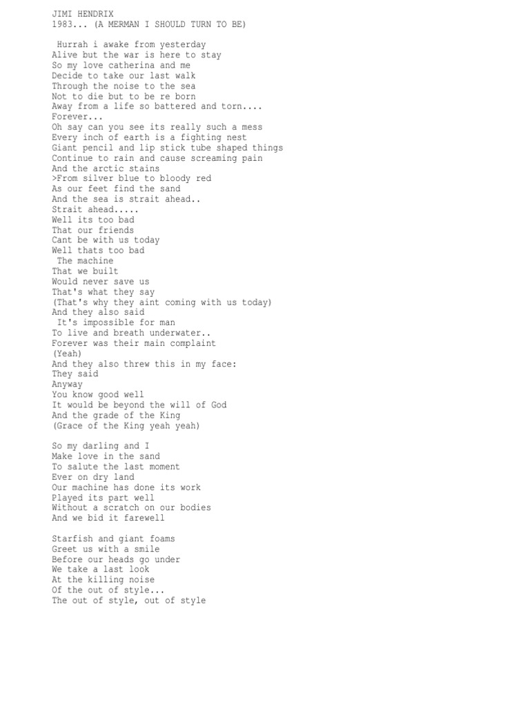 Jimi Hendrix: Lyrics and Themes | PDF | Art | Mystery, Thriller & Crime ...