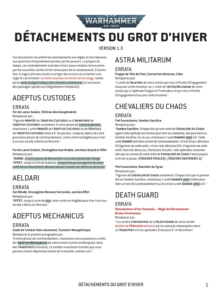 Errata et FAQ pour Warhammer 40K | PDF