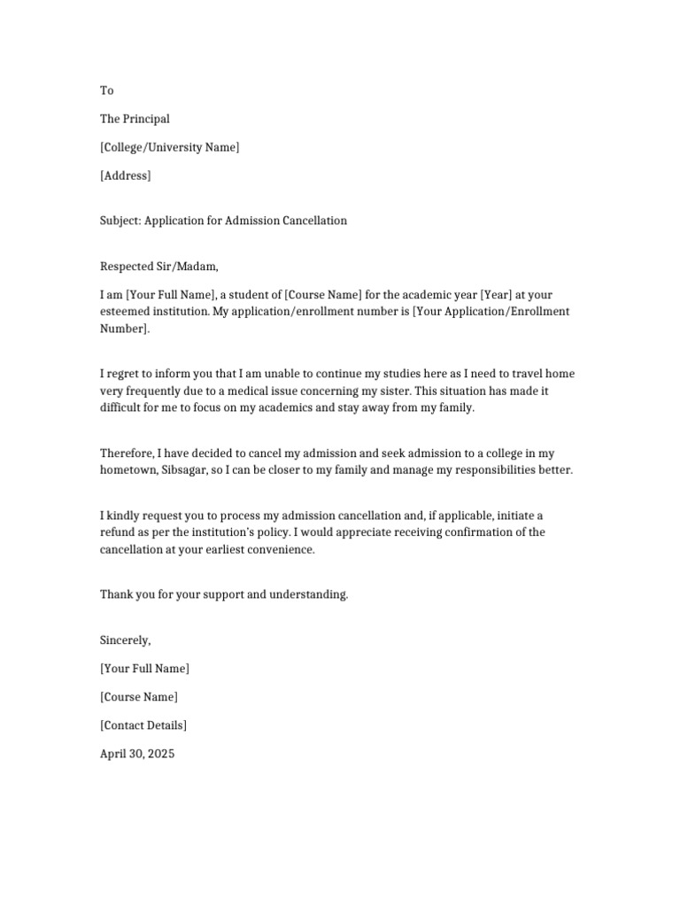Admission Cancellation Application | PDF