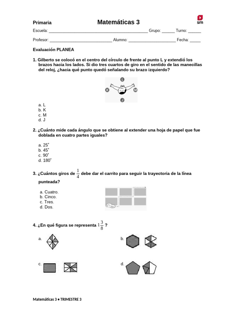 Evaluación de Matemáticas 3 Primaria | PDF