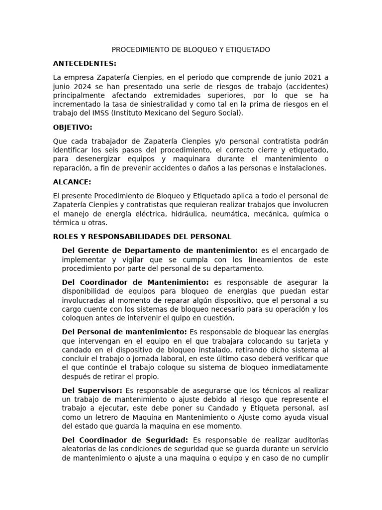 Procedimiento de Bloqueo y Etiquetado Curso Loto Isasit Francisco ...