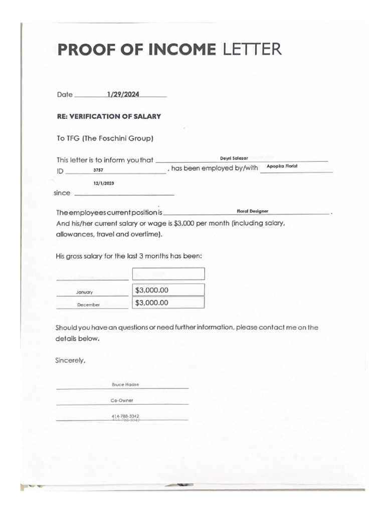 Proof of Income Letter | PDF