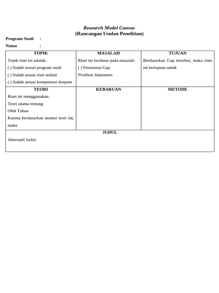 Matriks Penelitian - Research Model Canvas | PDF