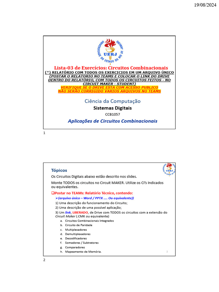Lista-03 - Circuitos Combinacionais | PDF | Informática | Aritmética