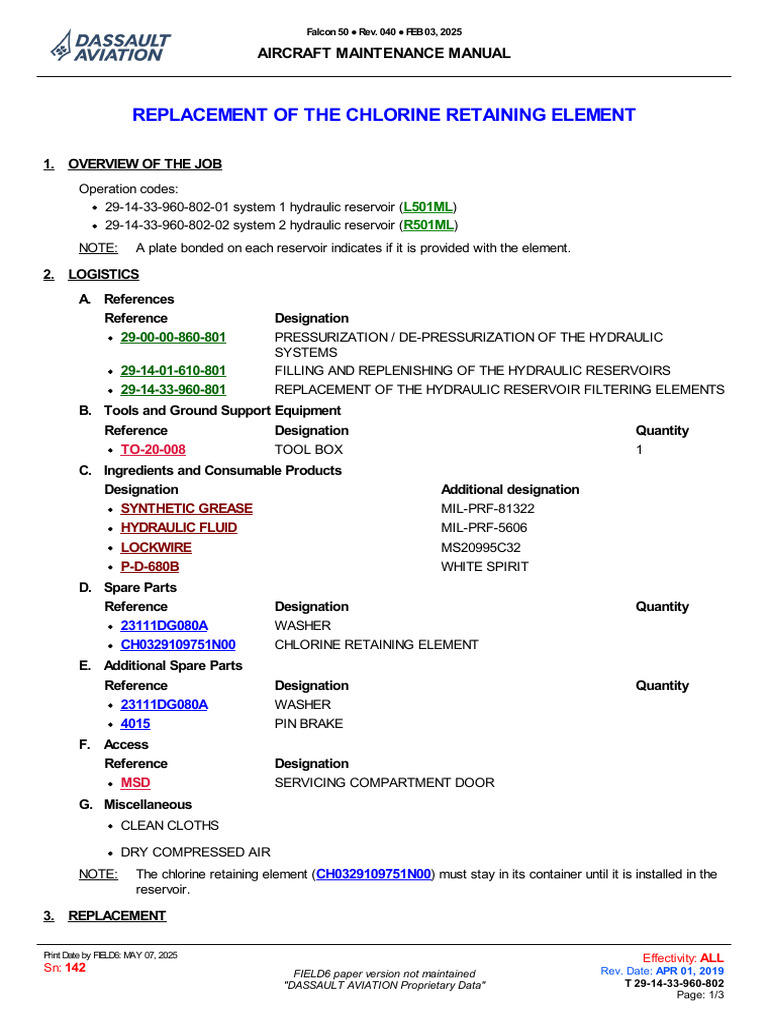T 29-14-33-960-802-Replacement of The Chlorine Retaining Element | PDF