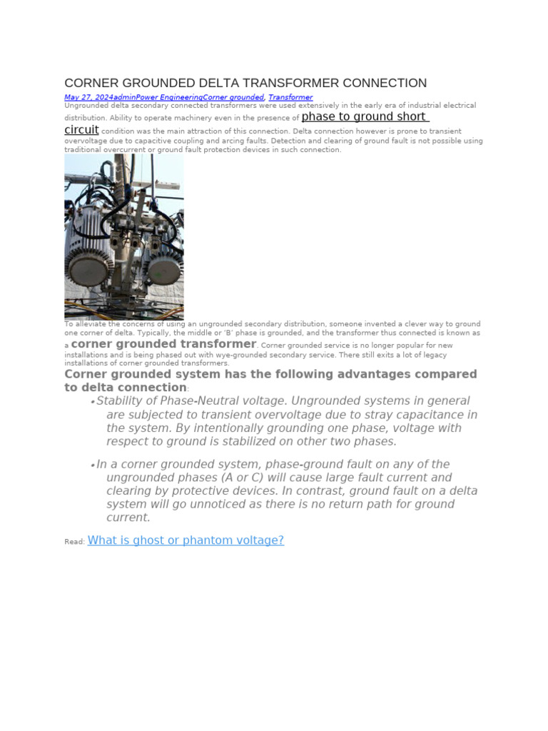 Corner Grounded Delta Transformer Overview | PDF | Fuse (Electrical ...