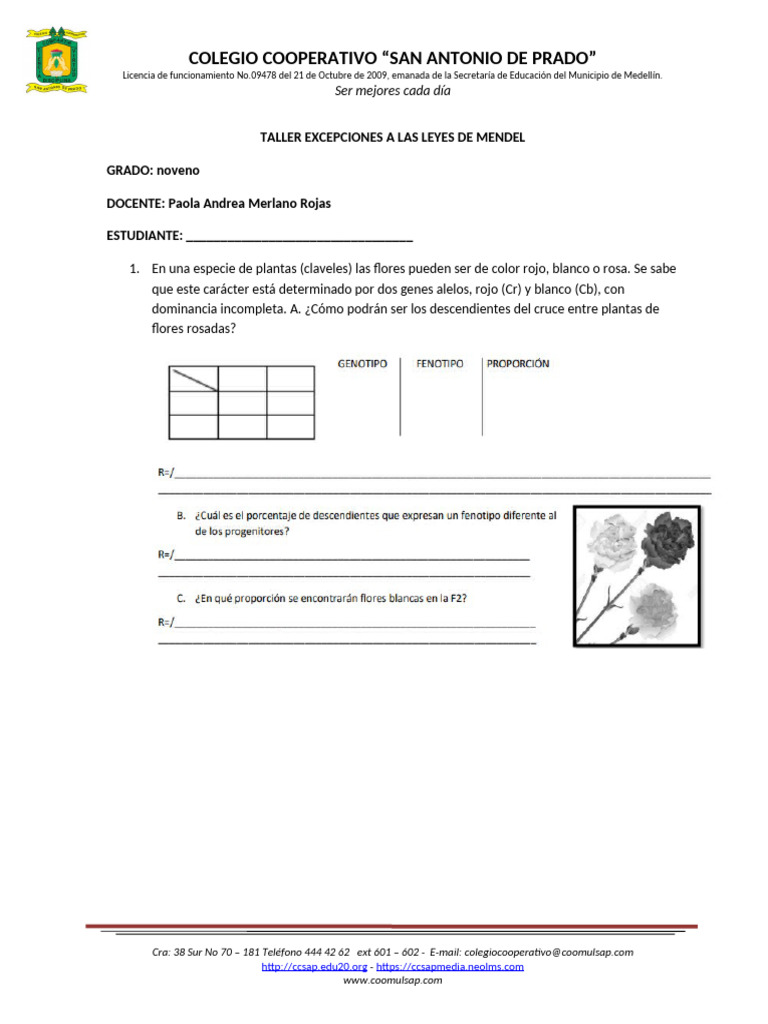 Taller Excepciones A Las Leyes de Mendel 9° | PDF