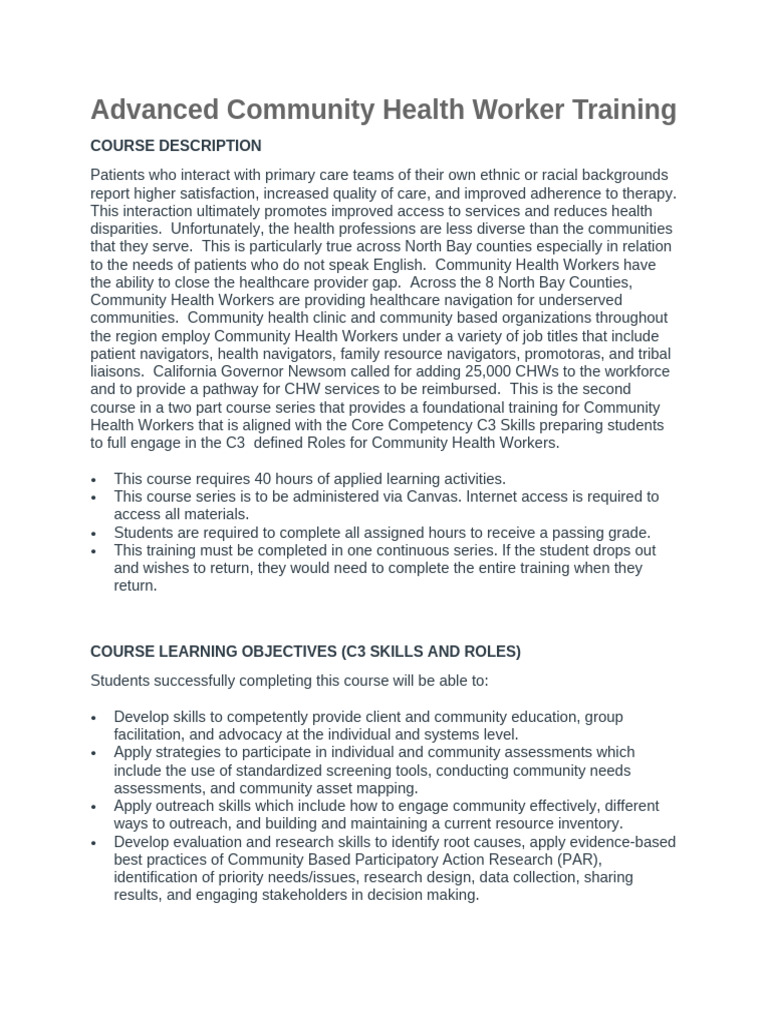 Advanced Community Health Worker Training | PDF | Health Professional ...