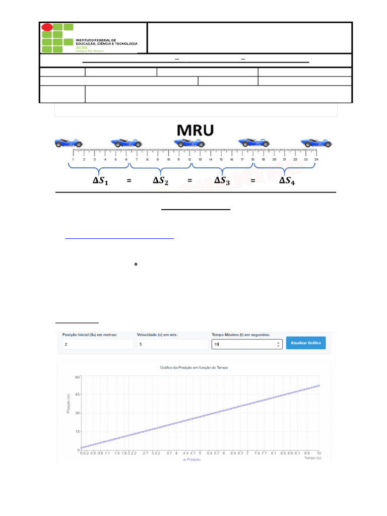 Simulador de Movimento Retilíneo Uniforme (MRU) | PDF | Engenharia Mecânica | Movimento (Física)