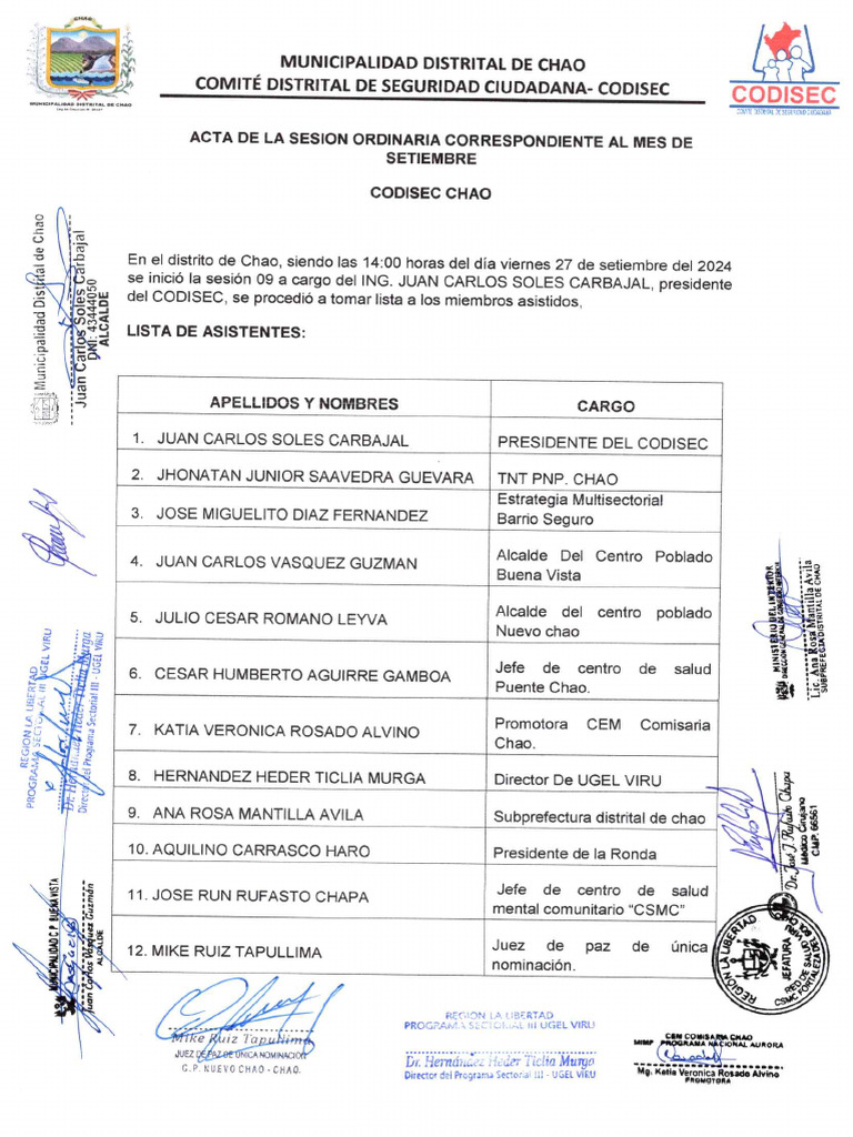 Acta Codisec Setiembre 2024 | PDF