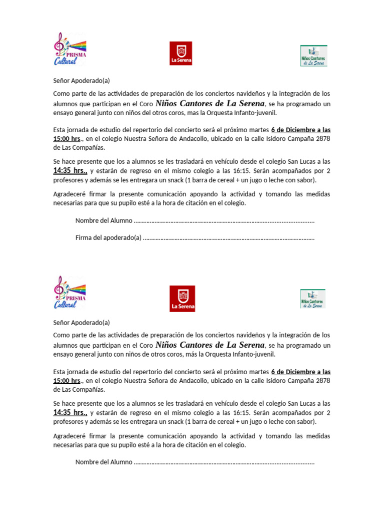 Carta Apoderados ENSAYO General 2022 | PDF