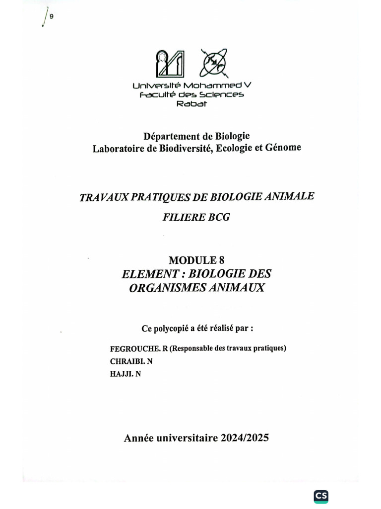TP de Biologie Animale | PDF