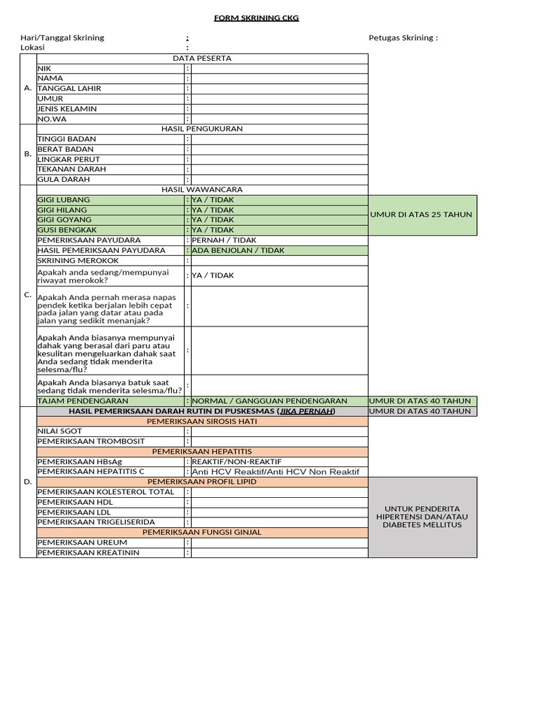Format Pemeriksaan CKG | PDF
