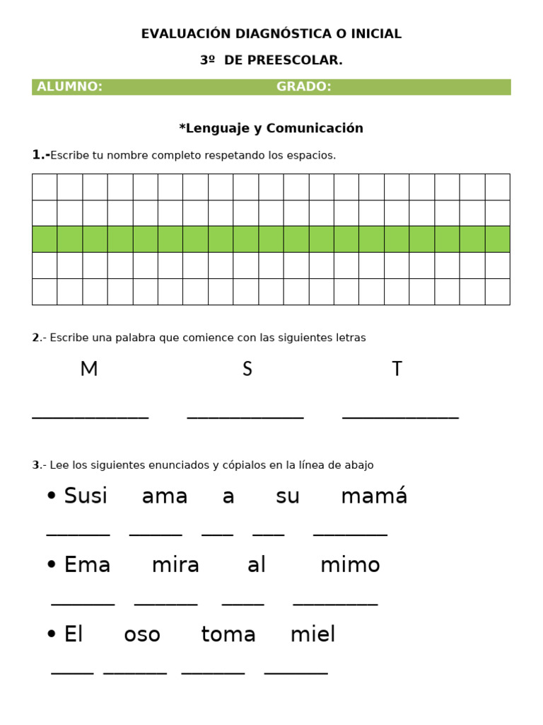 EVALUACIÓN DIAGNÓSTICA 3o Corregido | PDF