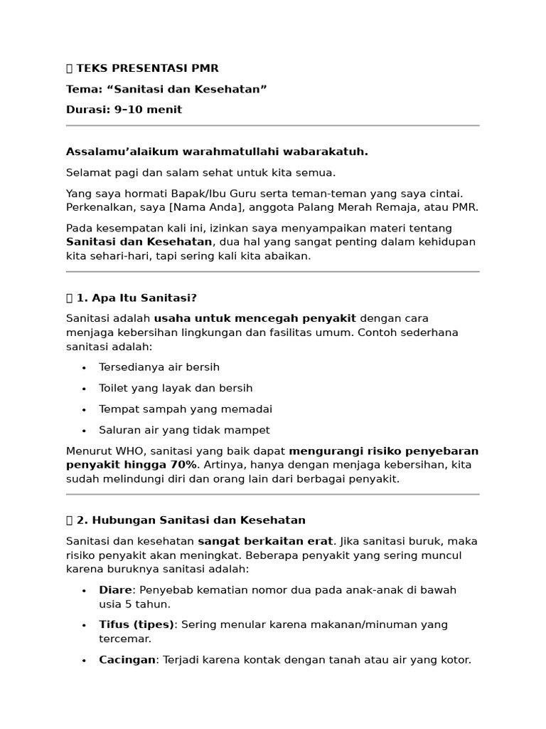? Teks Presentasi Pmr Durasi 10 Menit | PDF