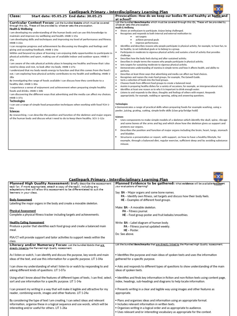 Idl Plan HWB - First - May 2025 | PDF | Learning | Information