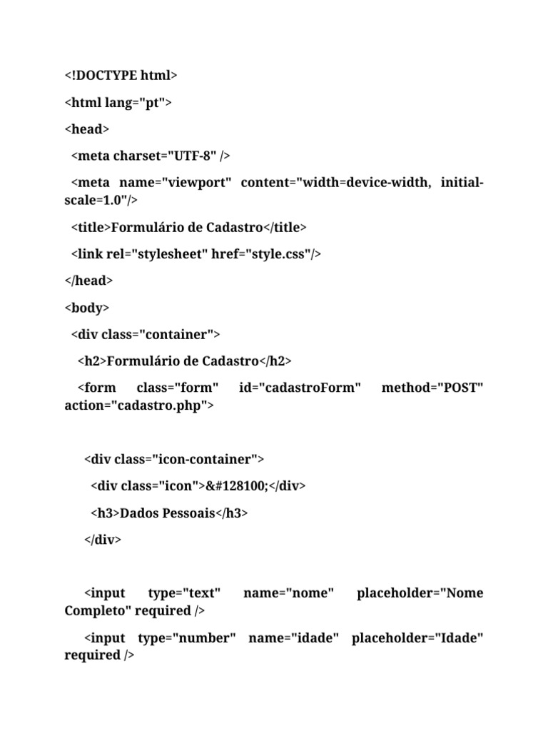 Formulário de Cadastro HTML Pronto | PDF