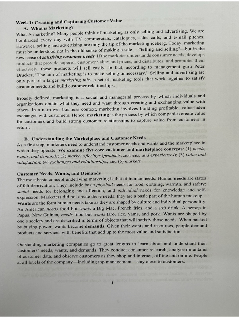 Marketing Week 1 | PDF