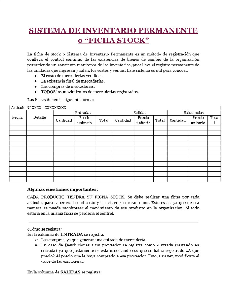Ficha de Stock en Inventario Permanente | PDF | Precios | Economias