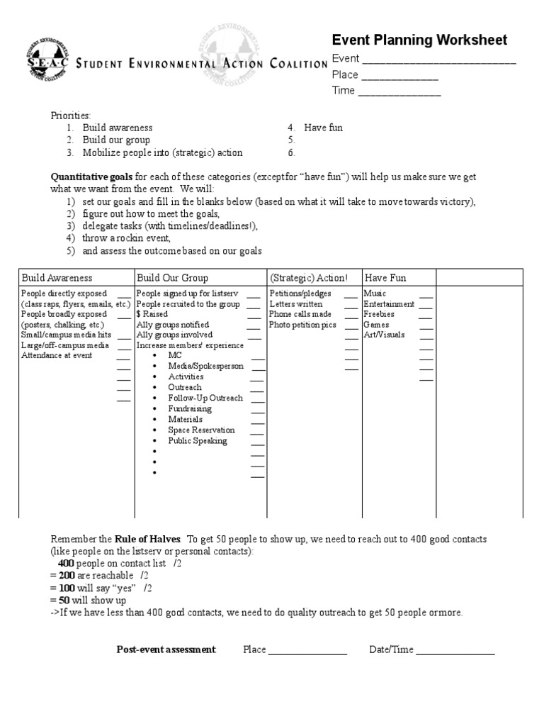 Event Planning Worksheet | PDF | Communication | Business