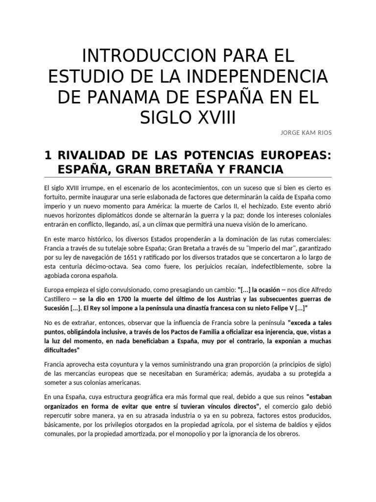 Introduccion para El Estudio de La Independencia de Panama de España en ...