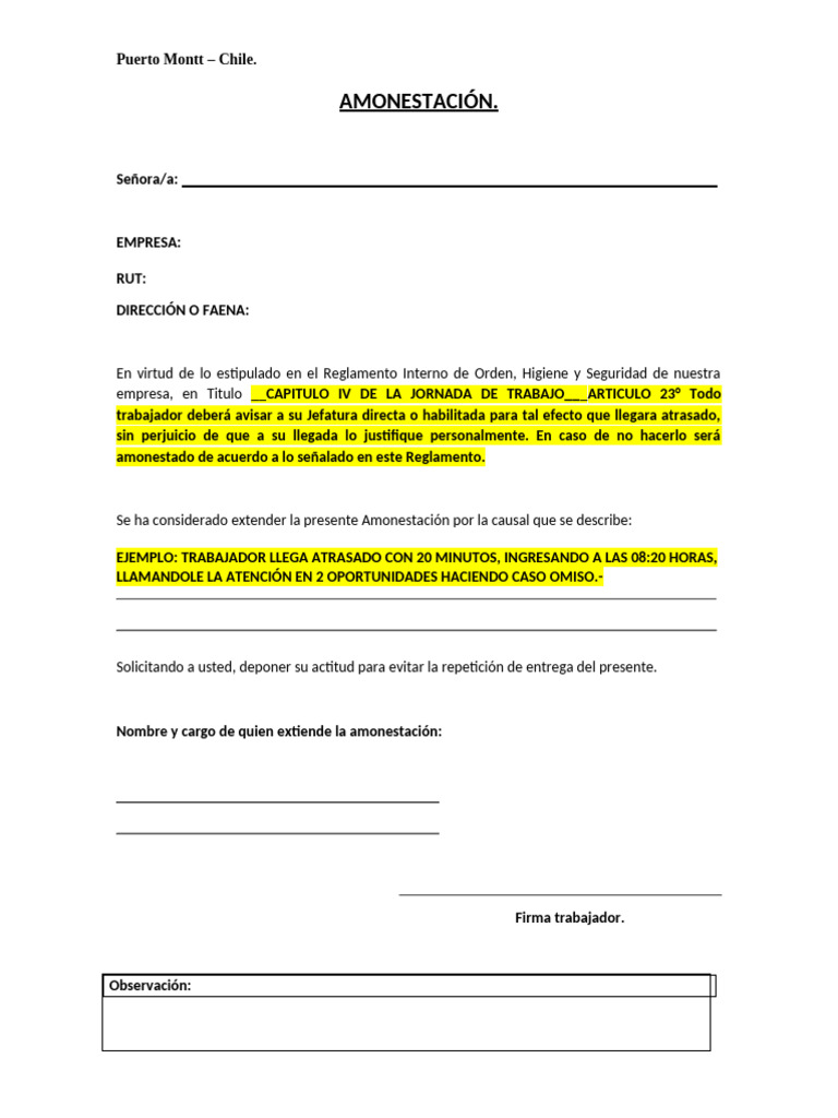 Carta de Amonestación | PDF