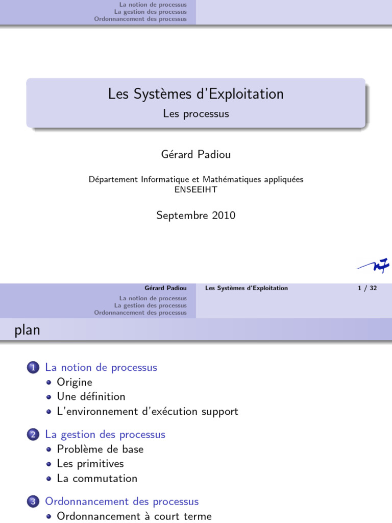 Gestion et Ordonnancement des Processus | PDF | Ordonnancement dans les ...