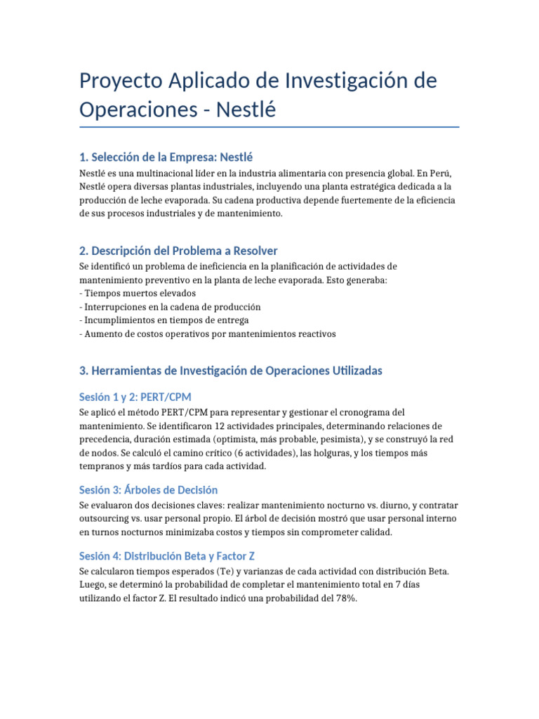 Proyecto IO Nestle | PDF