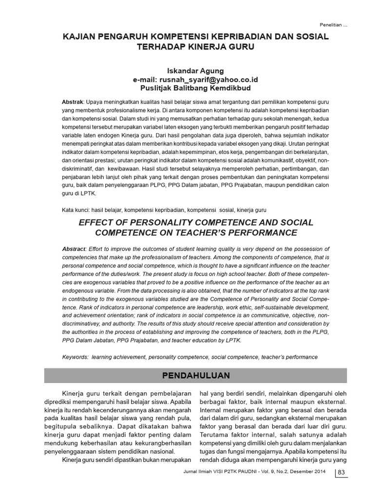 Pengaruh Kompetensi Guru terhadap Kinerja | PDF