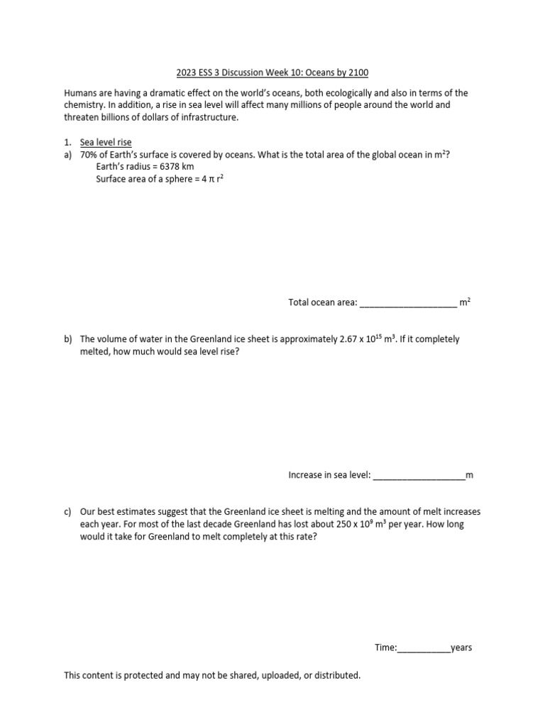 ESS 3 Discussion Week 10 Student Worksheet - Online Version | PDF