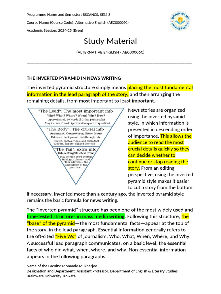 Inverted Pyramid in News Writing | PDF | News | Entertainment