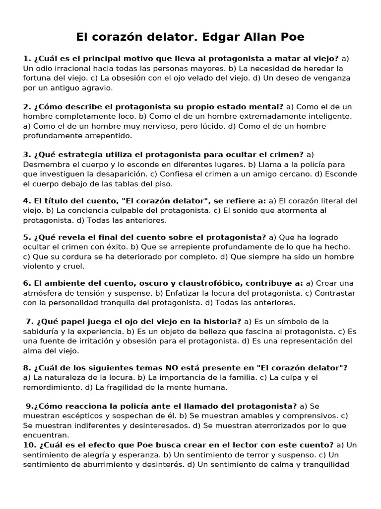 El Corazón Delator Multiple Choice | PDF