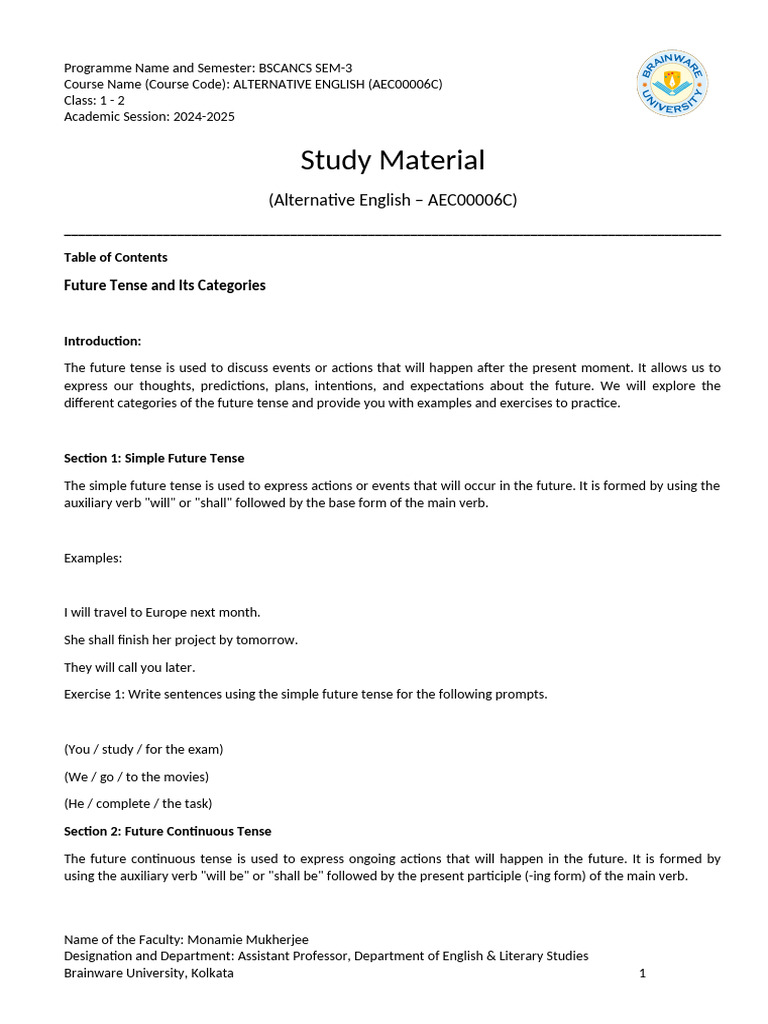 816 - Note 3 - Future Tense | PDF | Verb | Perfect (Grammar)