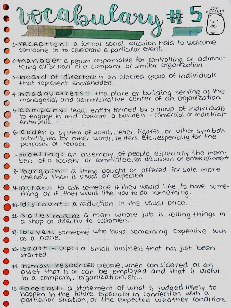 Vocabulary of Bussiness - English Homework | PDF