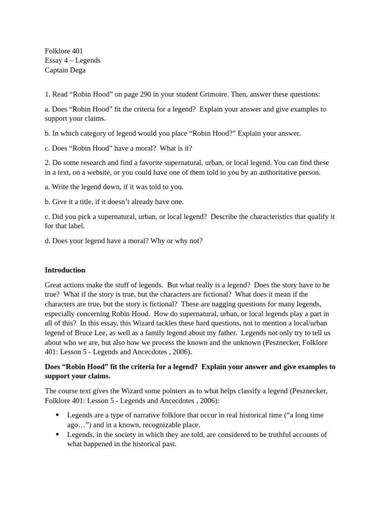 Analyzing Legends: Robin Hood & Bruce Lee | PDF | Legends | Robin Hood