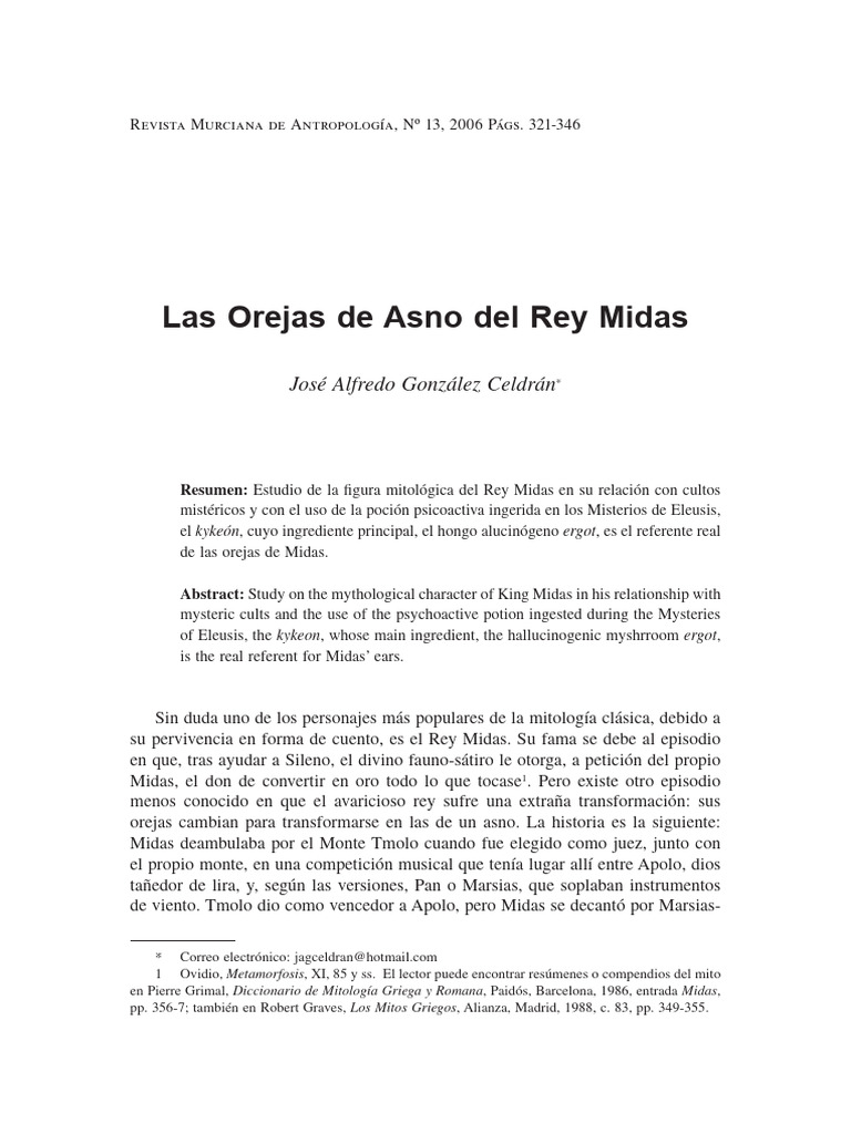 Las Orejas de Asno Del Rey Midas | PDF | Religión Griega Antigua
