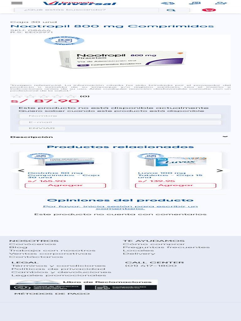 Nootropil 800 MG Comprimidos 30 Und | PDF