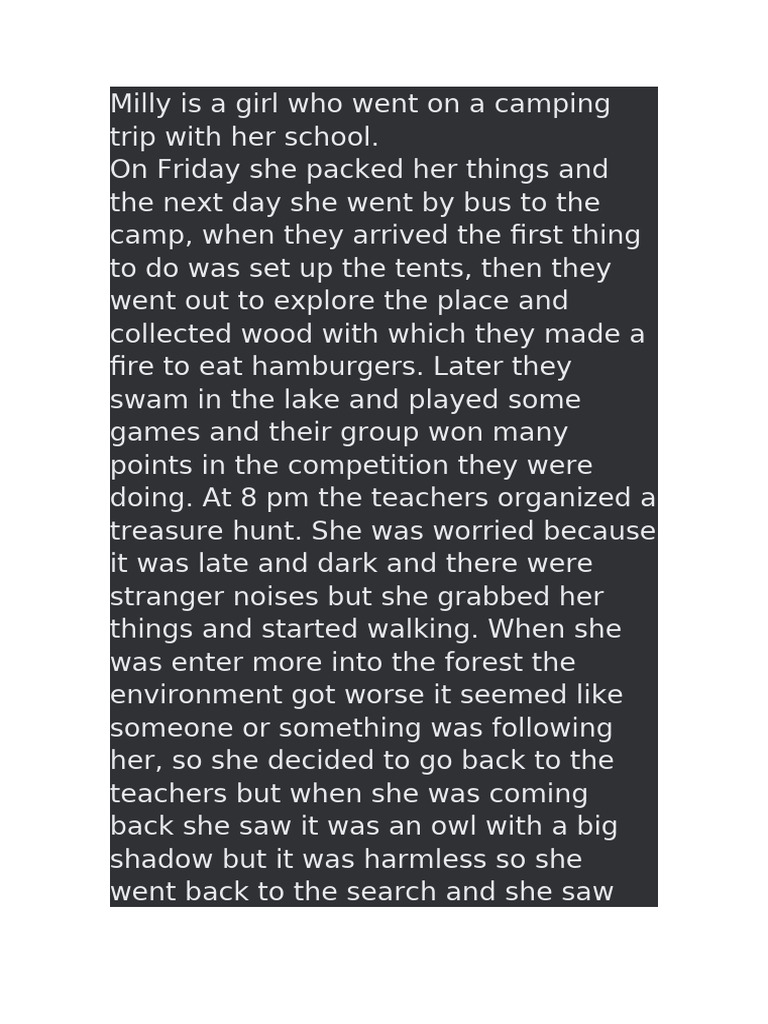 Milly Is A Girl Who Went On A Camping Trip With Her School | PDF