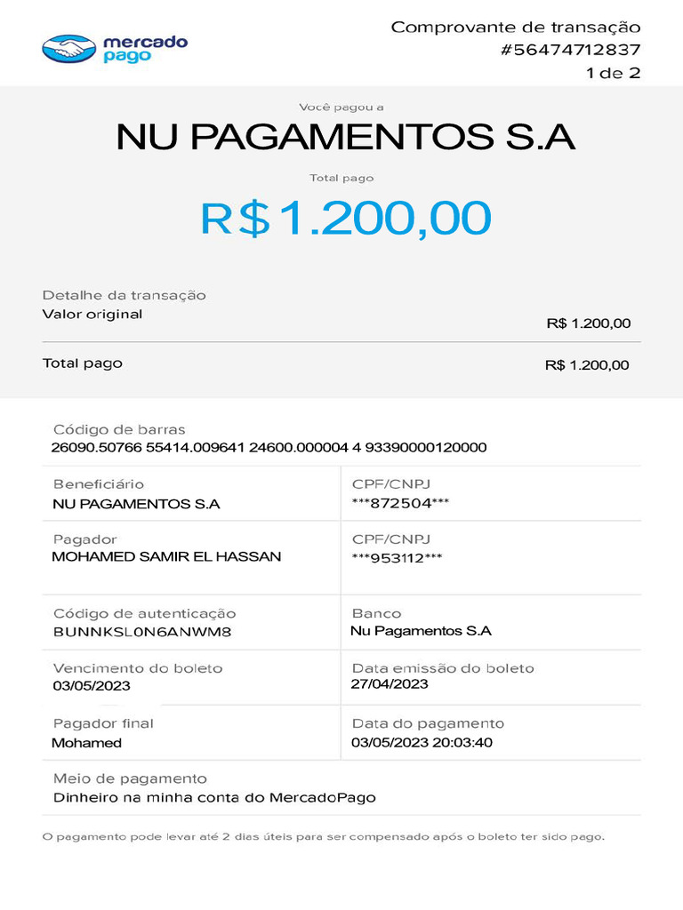 Comprovante Boleto | PDF