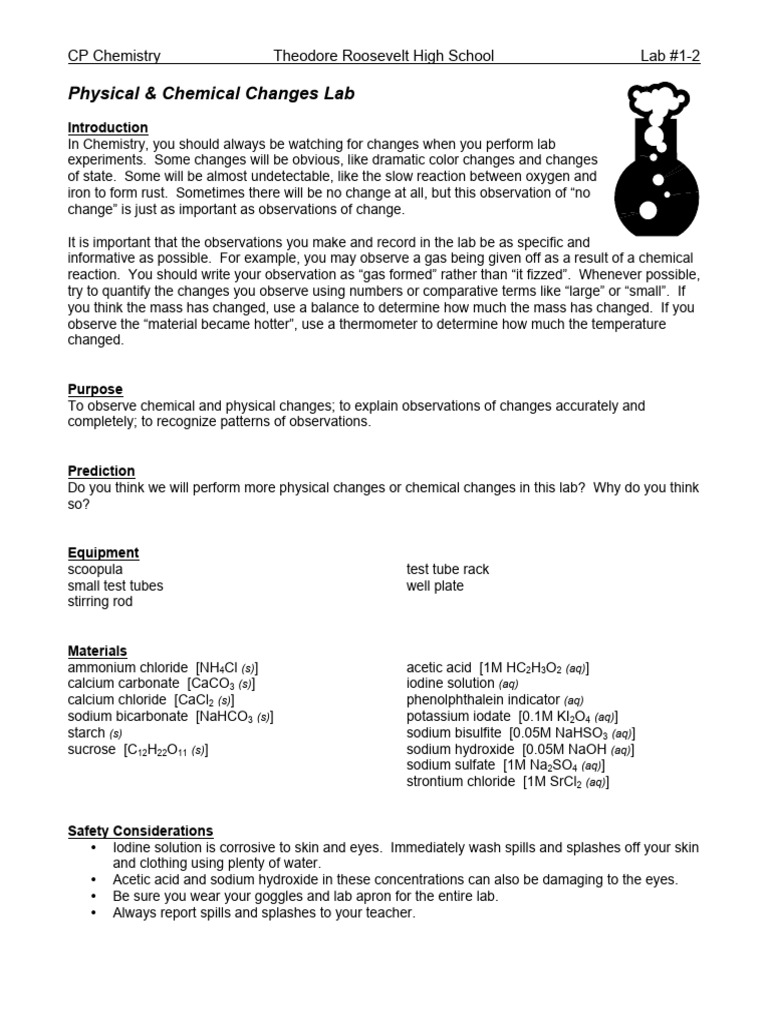 Physical & Chemical Changes Lab Guide | PDF | Sodium Hydroxide | Sodium