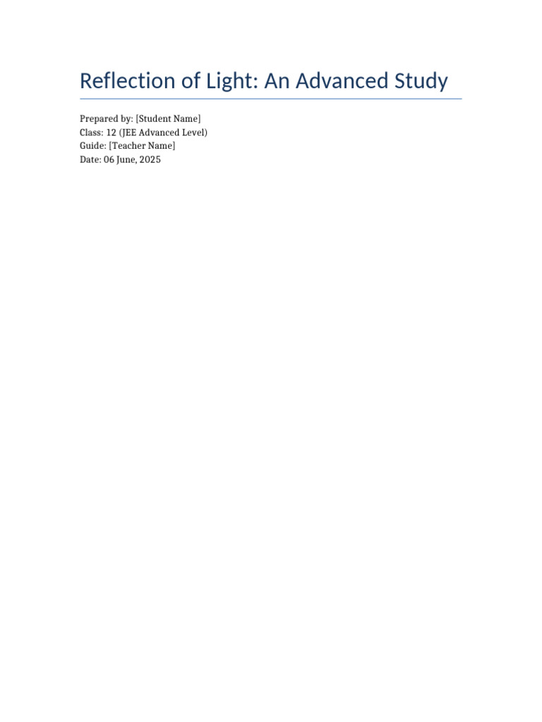 Reflection of Light Advanced | PDF | Reflection (Physics) | Mirror
