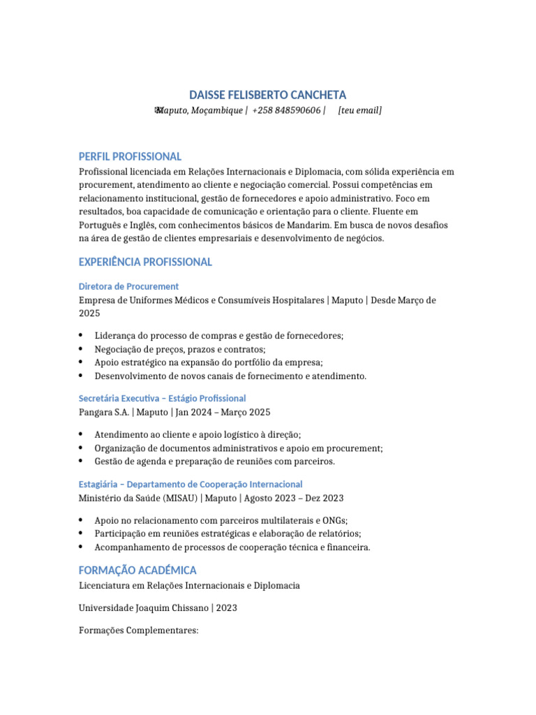 Perfil Profissional de Cancheta | PDF