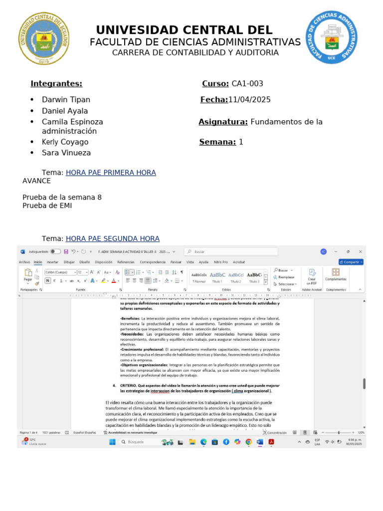 Avance Hora Pae Grupo 1 Semana 8 | PDF