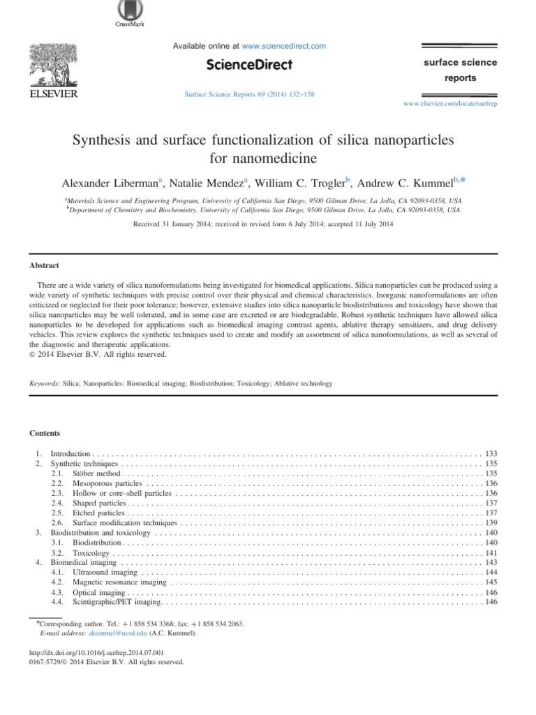 2014ynthesis and Surface Functionalization of Silica Nanoparticles For Nanomedicine | PDF ...